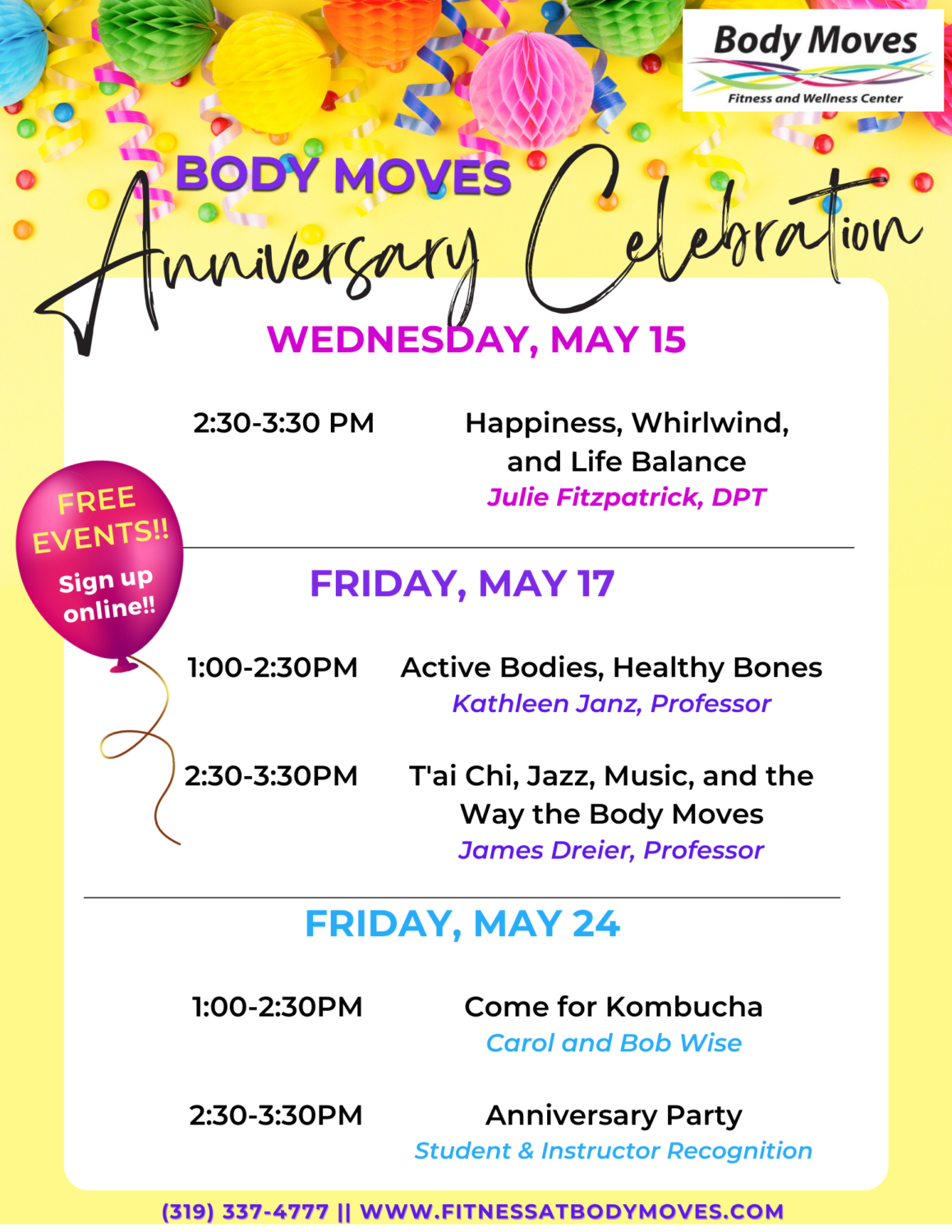 MAY we invite you to our ANNIVERSARY EVENTS! – Body Moves Fitness and Wellness Studio ...